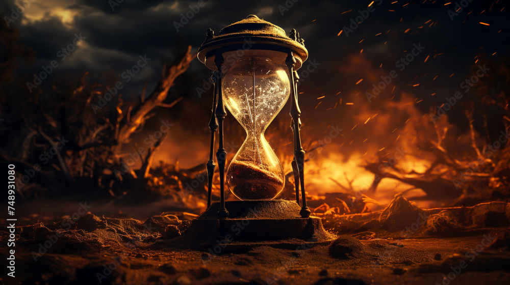 A witchs hourglass amidst tech ruins hellish landscapes stock market ...
