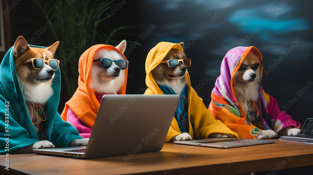 Cosplay animals in futuristic workspaces highlighting the synergy ...