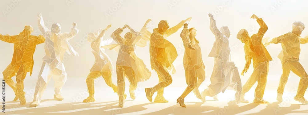 The image features silhouettes of multiple people captured in a series ...