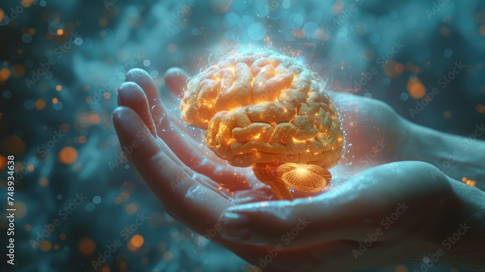Illuminated Brain Concept, digital artwork depicting a glowing brain ...