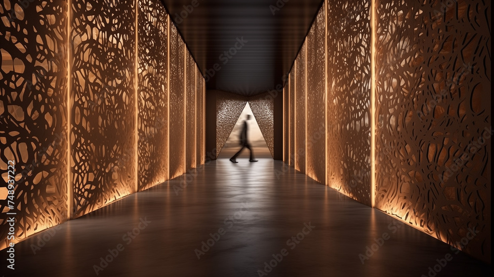 Backlit textured wall with intricate patterns casting captivating ...