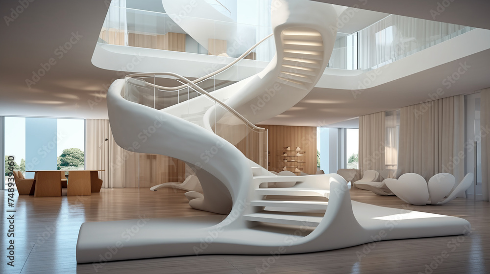 Gravity-defying staircase design in a futuristic house, showcasing a ...
