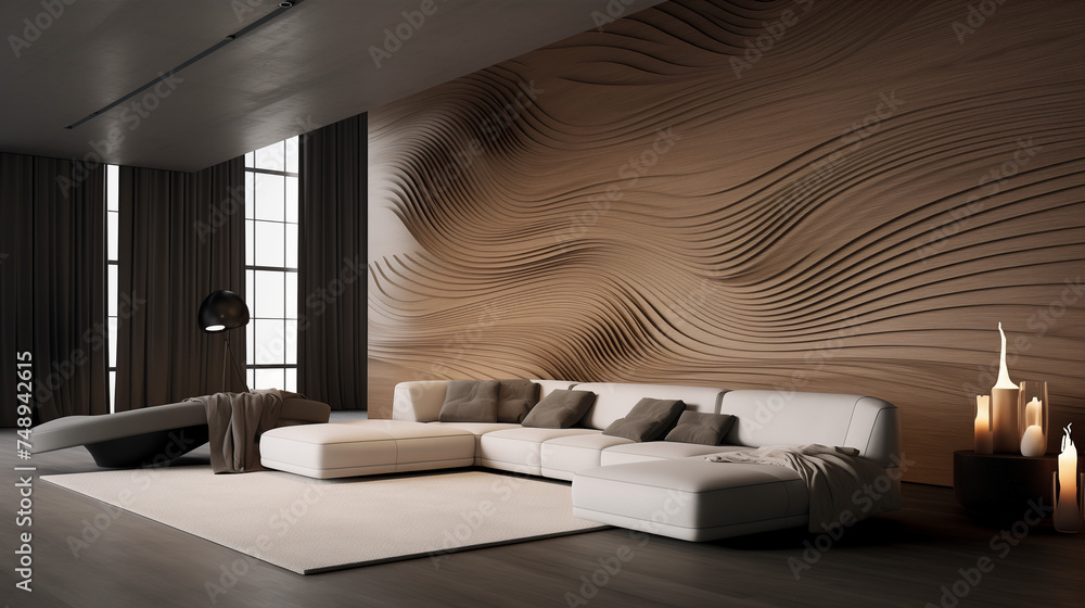 Nano-tech wall surfaces in a future home, transforming textures and ...