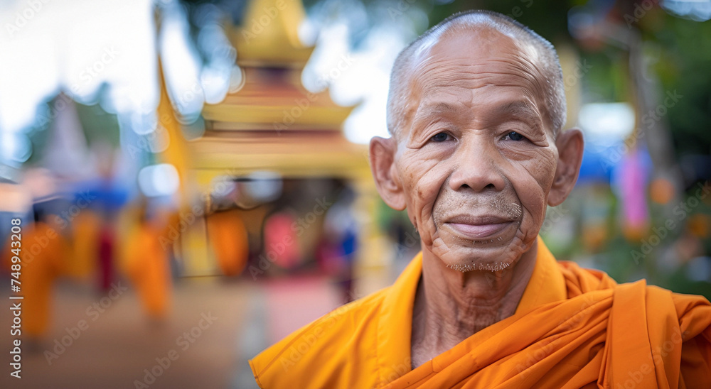 A mystical portrait of a monk at the Bottom of the Vesak. A symbol of ...