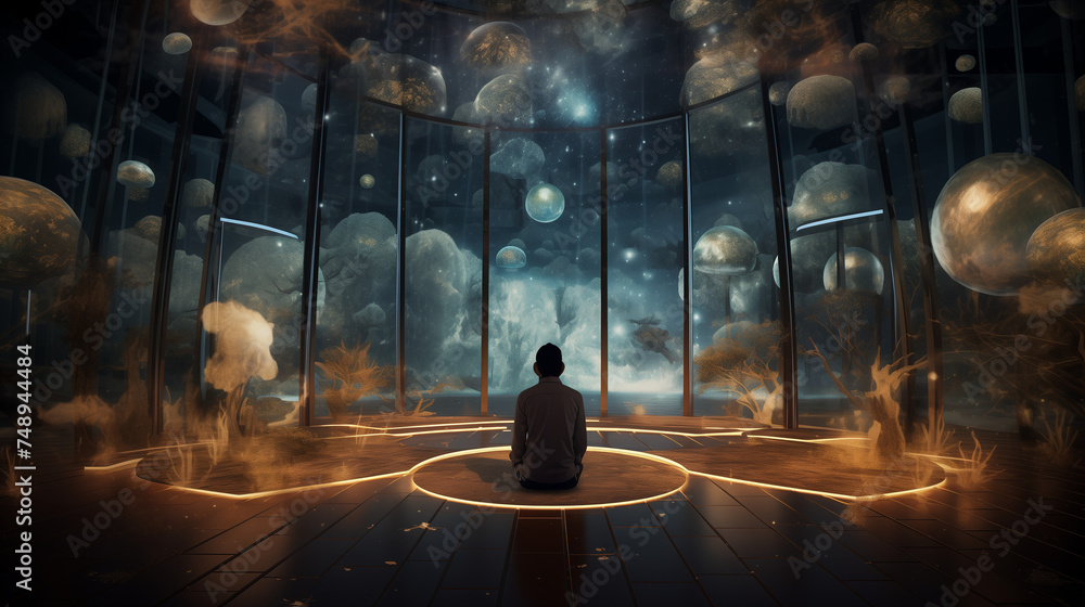 Virtual reality entertainment room with immersive 3D projections ...