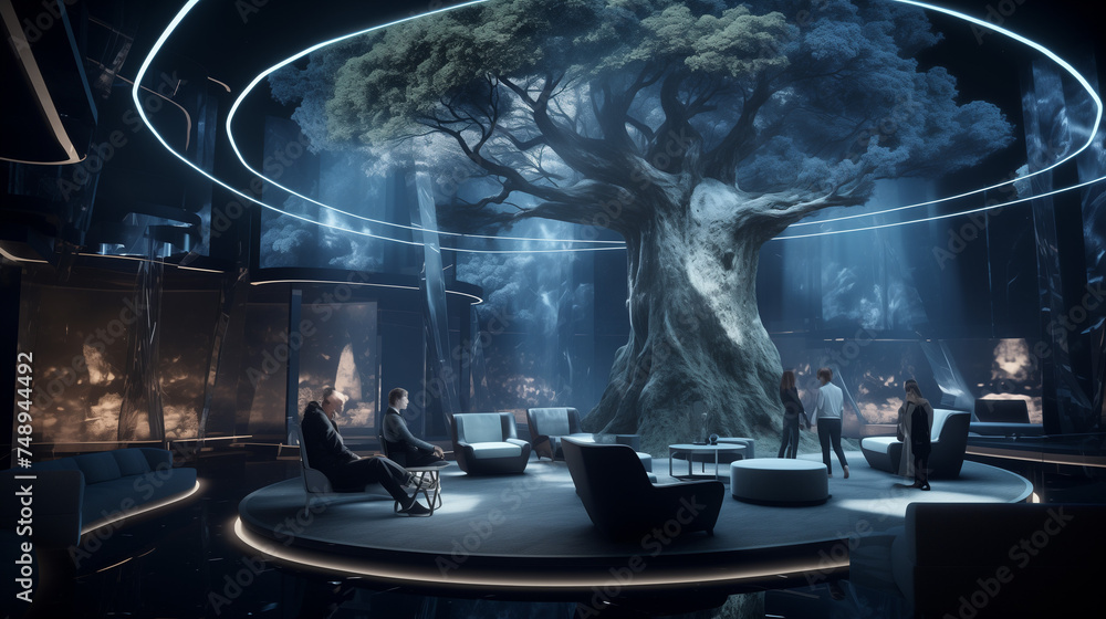 Virtual reality entertainment room with immersive 3D projections ...