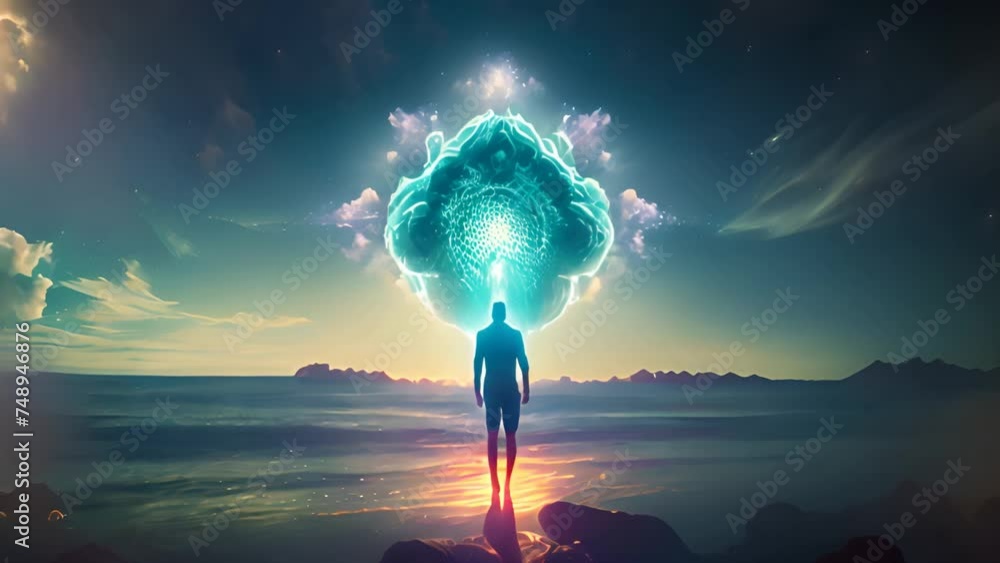 Spiritual person with aura Healing energy standing near the ocean. Aura ...