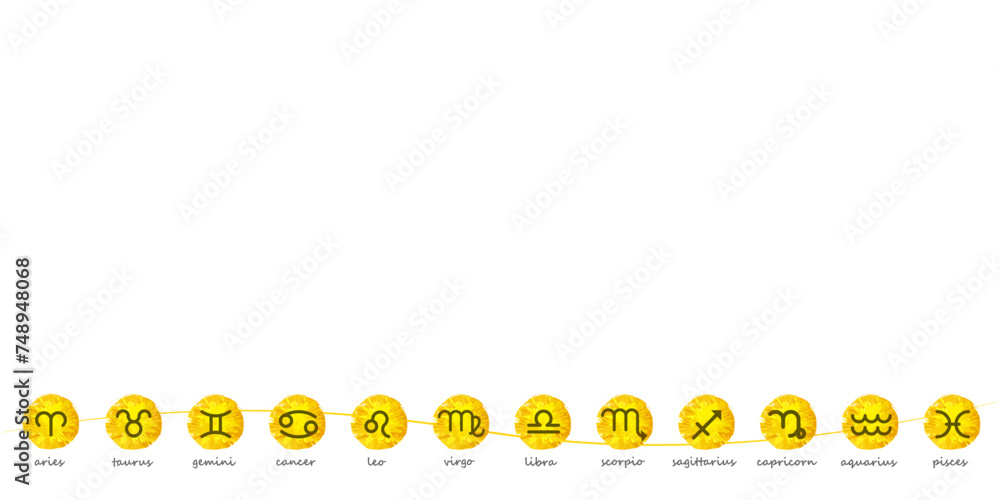 Footer with signs of zodiac and text space. Set of zodiac signs icons ...