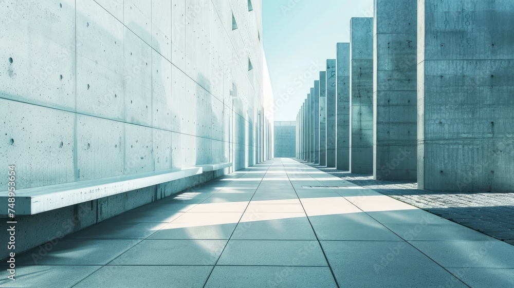 Modern architecture corridor with concrete pillars - Clean lines and ...