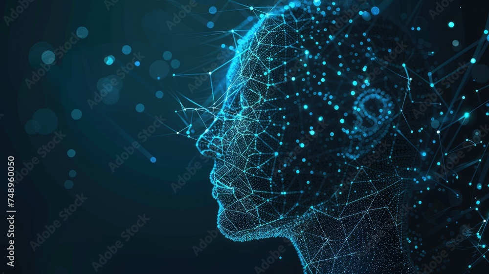 Digital face silhouette with network nodes - This digital illustration ...