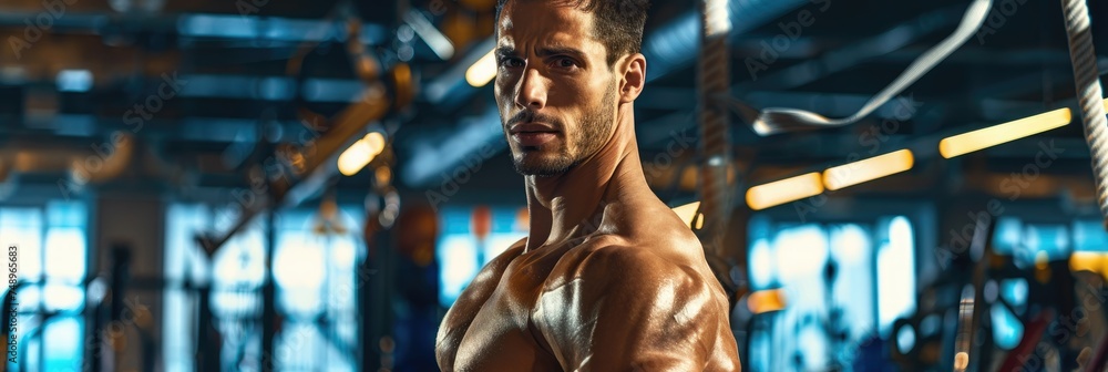 Muscular man's back in a gym setting - The back of a well-toned ...