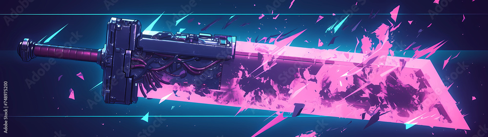 Gaze upon the ethereal allure of a shimmering fantasy sword, rendered ...