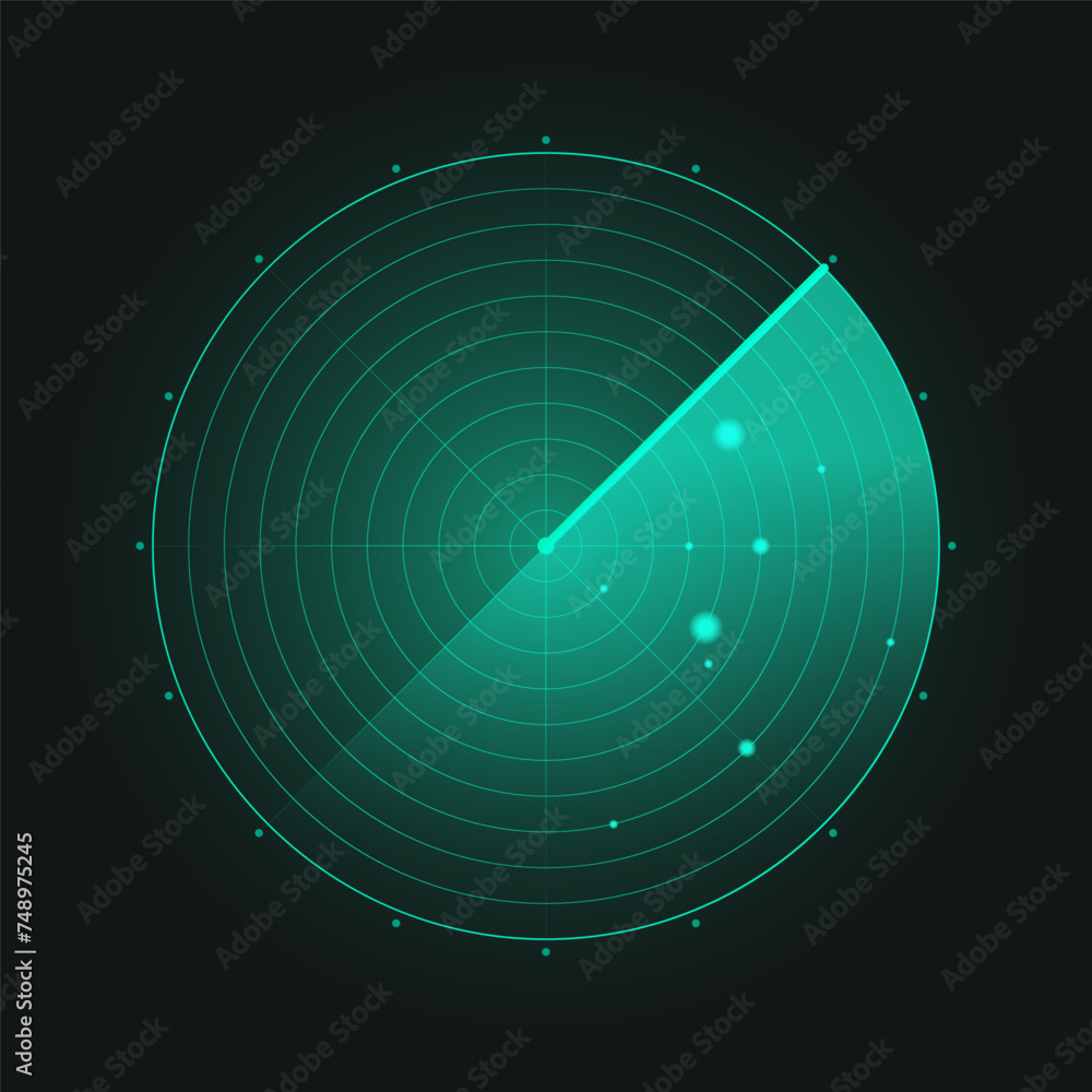 Green radar screen. Military search system. Futuristic HUD radar ...