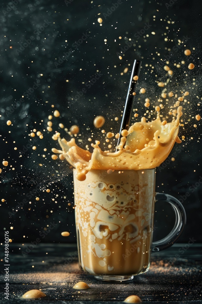 brown sugar boba tea splash Thai bubble tea with tapioca pearls Stock ...