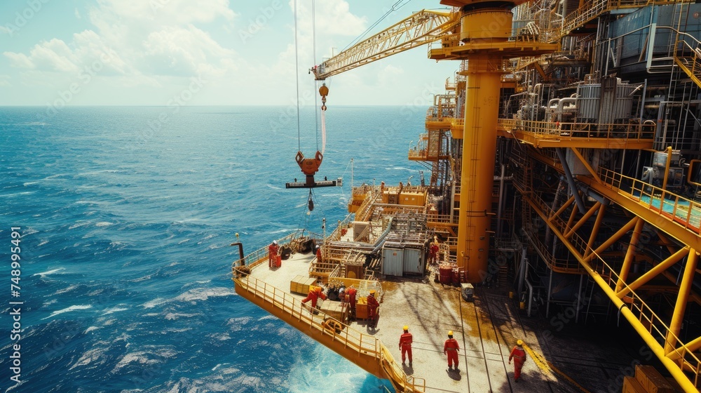 The naval architecture of an oil rig floating in the vast ocean ...