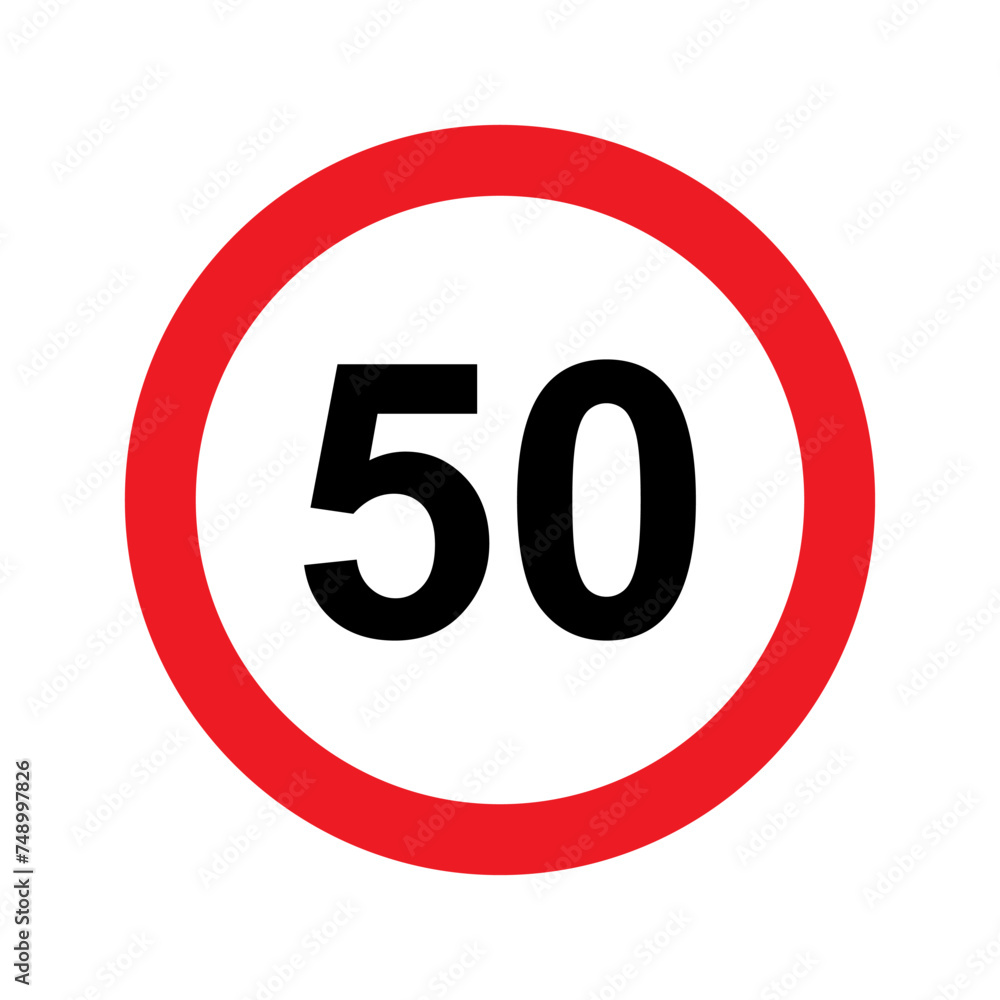 Speed limit sign vector illustration. 50 km icon. Abstract street ...