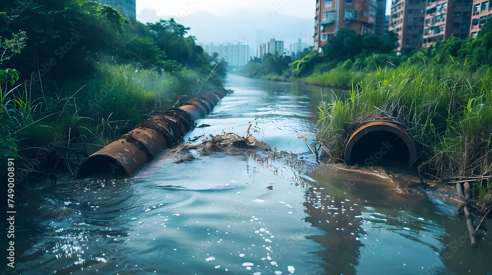 Environmental damage concept, Industrial and factory wastewater ...