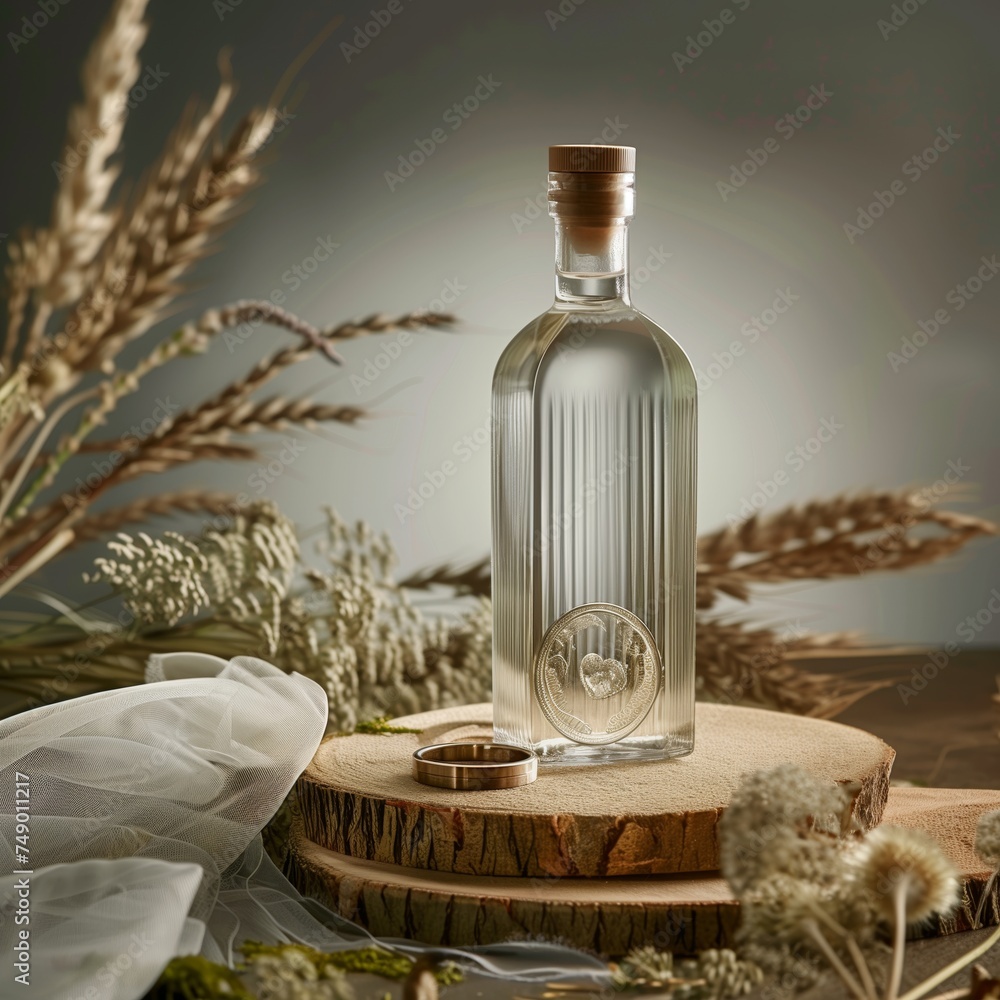 A product photo of a 0.7-liter bottle. The bottle design is transparent ...