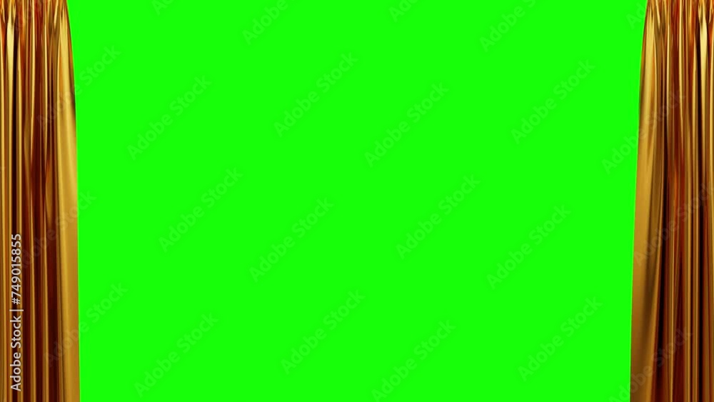Golden curtains opening with green screen background. Theater stage ...