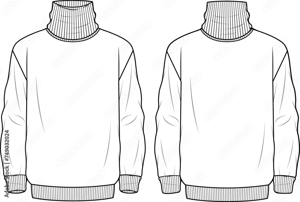 Men's Roll Neck, Drop Shoulder Jumper Technical fashion illustration ...