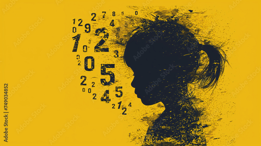 Dyscalculia awareness day banner design with copy space. Confused child ...