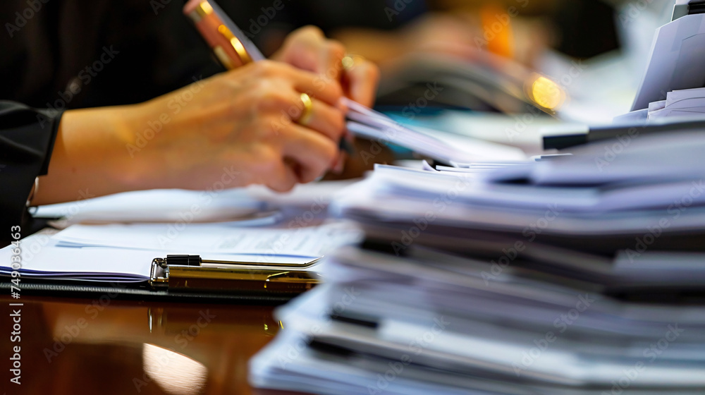 Corporate professionals conducting a document audit ensuring accuracy ...