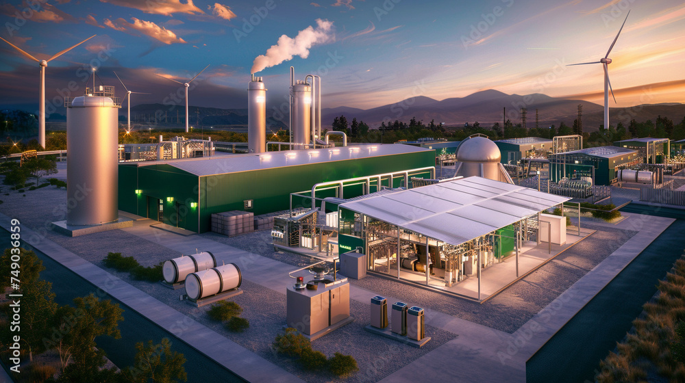 Photo of an advanced green hydrogen production facility nestled in a ...