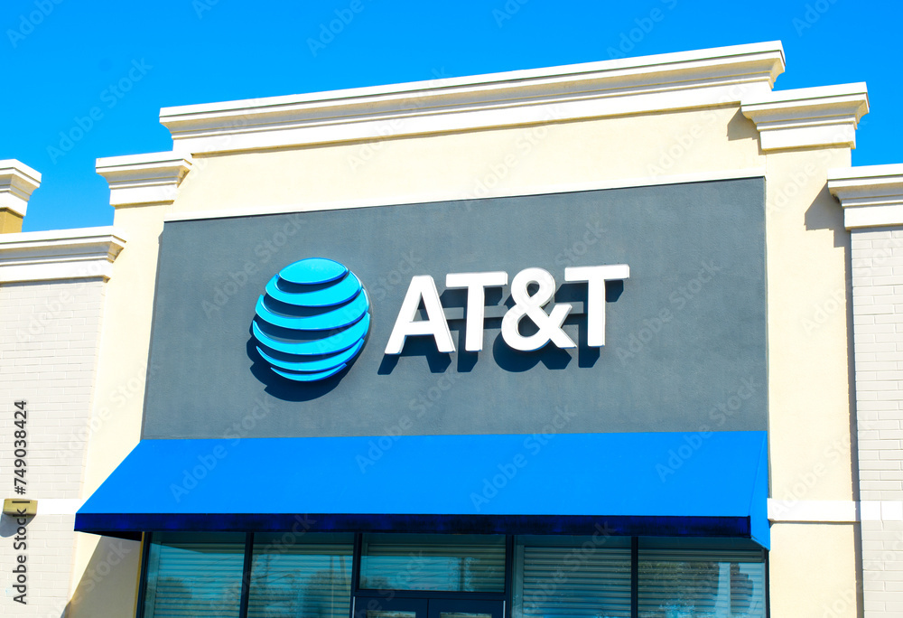 Ocala, Florida 2-27-2024 Exterior retail store front logo ATT American ...