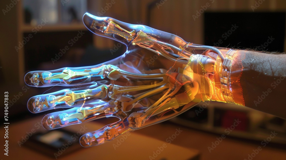 View of an augmented reality projection of a hand displaying the ...