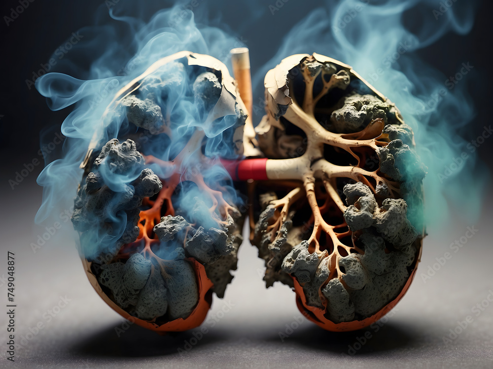 Smoker's lungs, cigarette destroy and poison human lungs design with ...