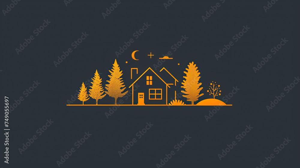 line art logo of yellow color house on dark blue background, Usable for ...