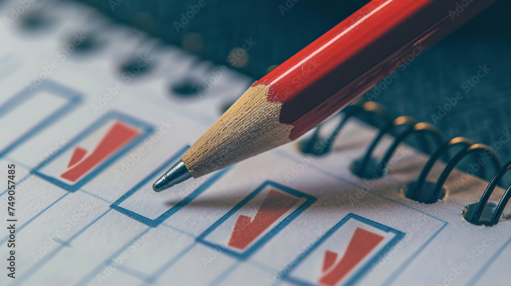checklist tick with pencil, sign of checkmark, confirmation and ...