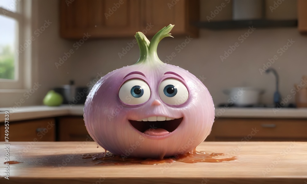An adorable animated onion character with big, bright eyes sits on a ...