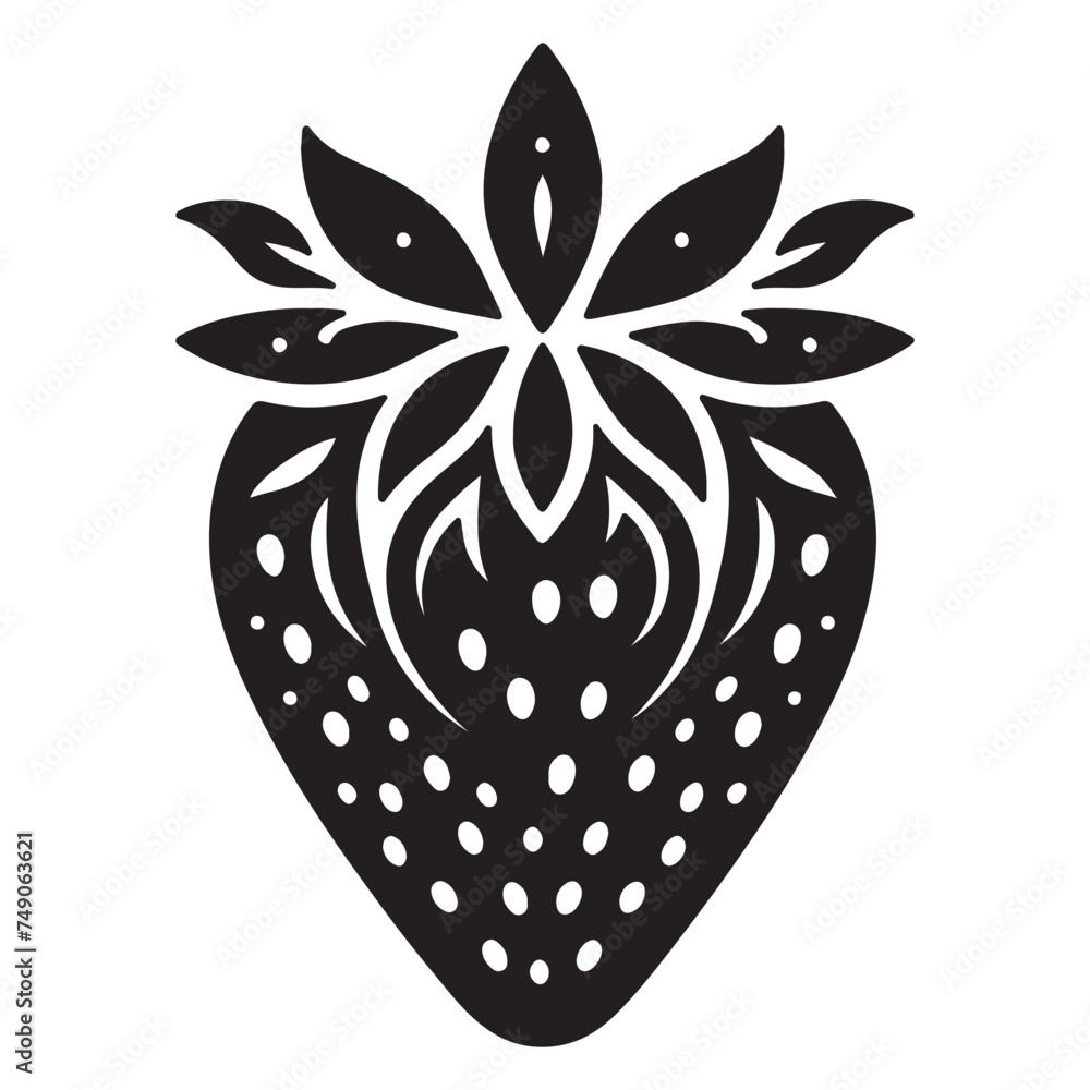Strawberry black silhouette. Vector illustration of strawberry on a ...