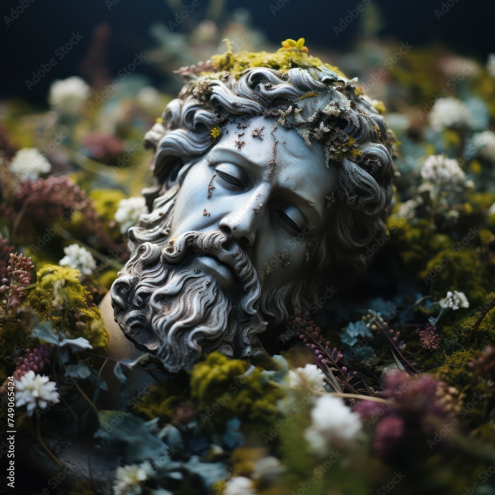 Close up of Zeus statue s head lying on the ground surrounded by ...