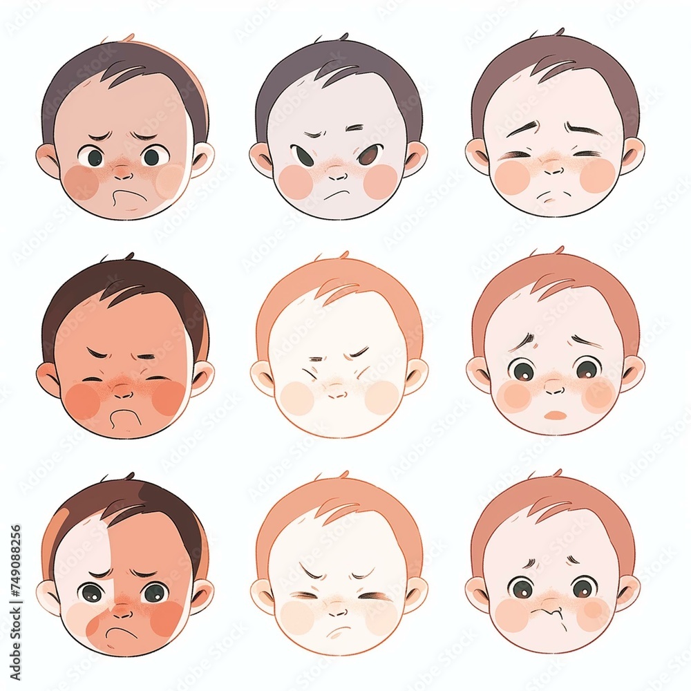 Set of Cute Cartoon Baby Faces Showing Different Emotions and ...