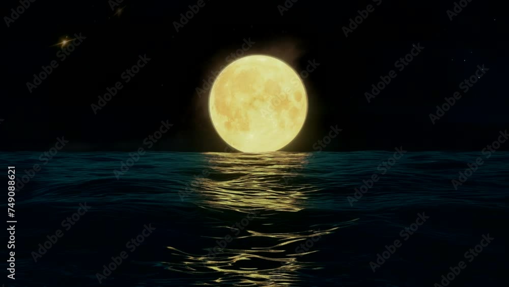Full moon, ominous sky, and darkened sea, encapsulated in a seamless ...