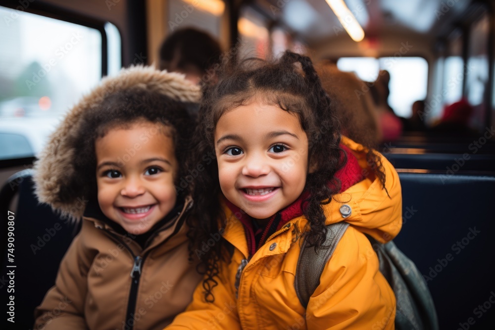 Joyful ride: fun students on a school bus, sharing laughter and ...