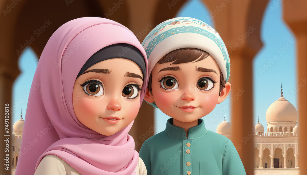 children in costume islamic or children in clothes islamic or two ...