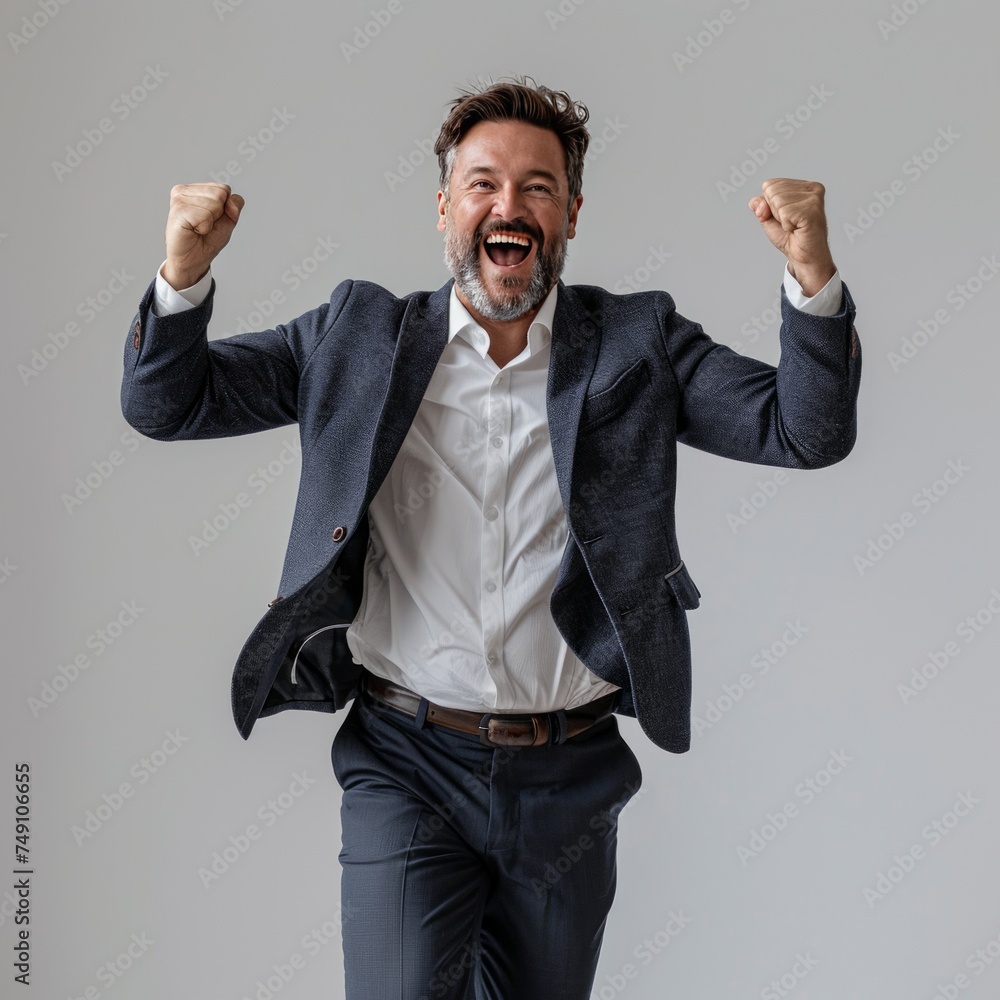 Handsome young man in business attire expressing himself by He clenched ...