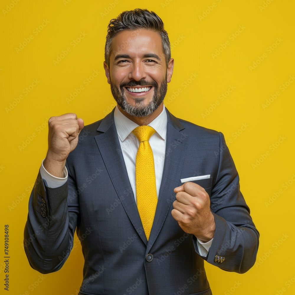 Handsome young man in business attire expressing himself by He clenched ...