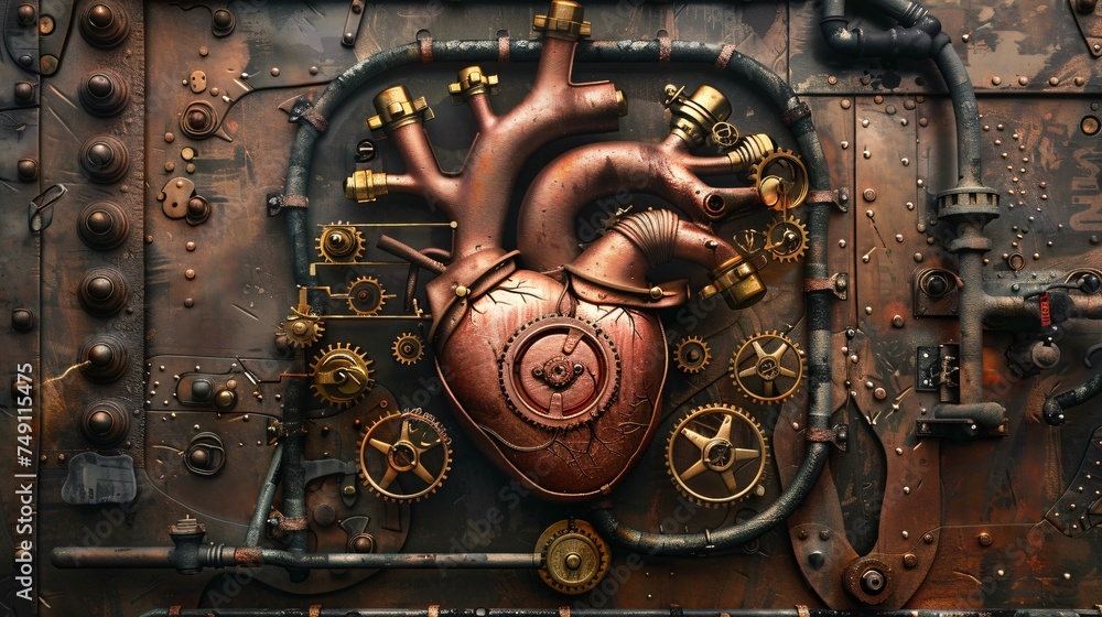 Steampunk heart a complex assembly of gears and valves pulsing with ...