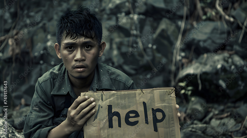 Waiting for Relief. Image that portrays a person stranded in a remote ...