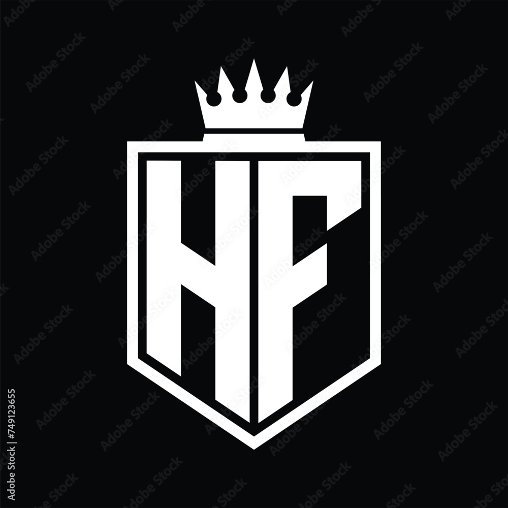 HF Logo monogram bold shield geometric shape with crown outline black ...