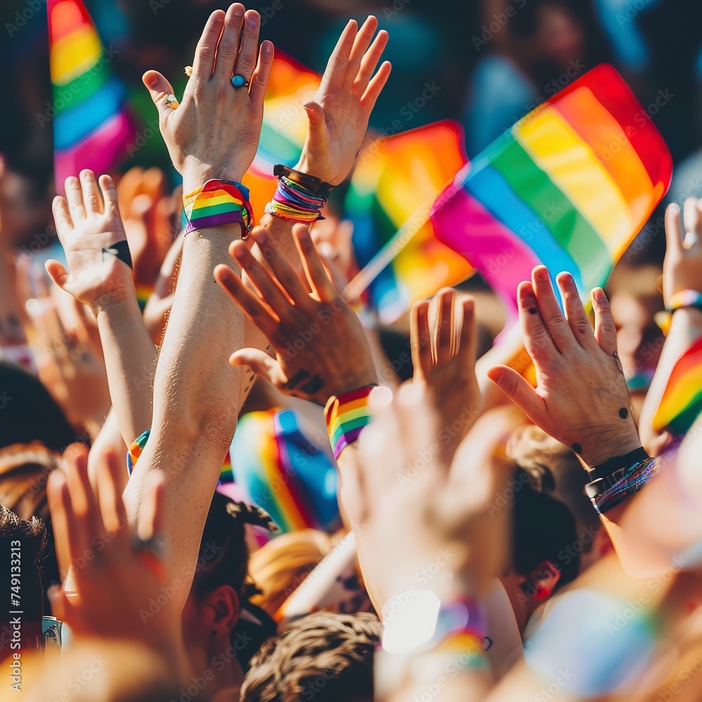 "Elevated Hands Signifying a Diverse Gathering in Colors of the LGBT ...