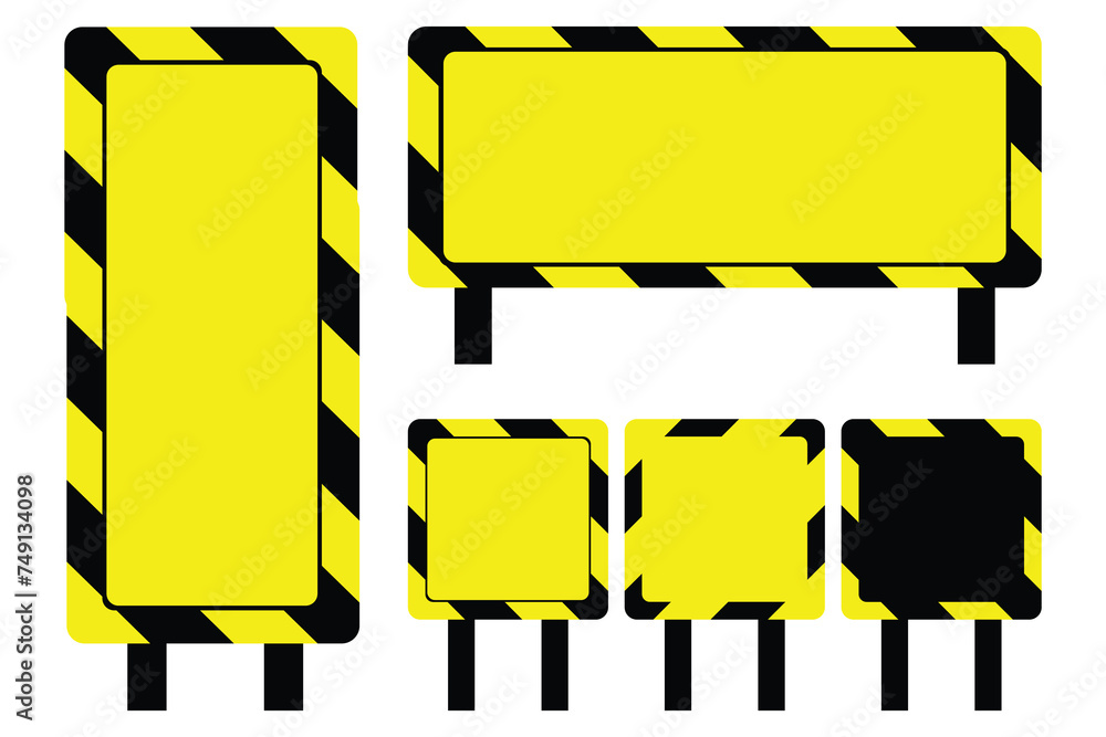 Set collection blank yellow and black diagonal stripes traffic road ...