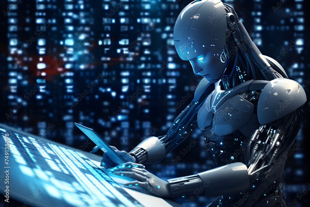 Advanced Humanoid Robotics Engaged in Futuristic Artificial Intelligence Programming Stock Photo ...