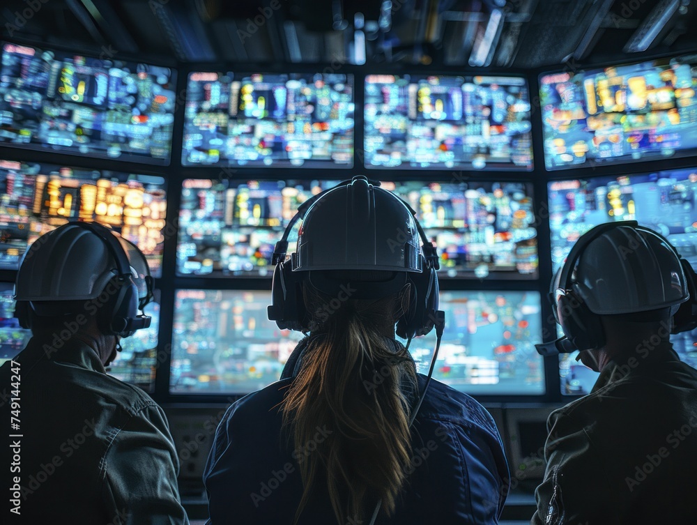 Control Room Command Center, Operators monitor banks of screens, the ...