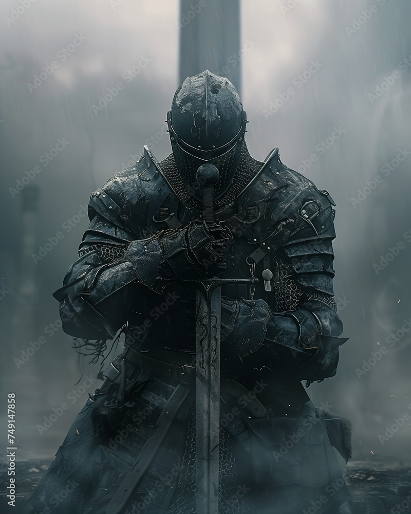 knight full armor holding sword foggy area profile splash screen souls ...