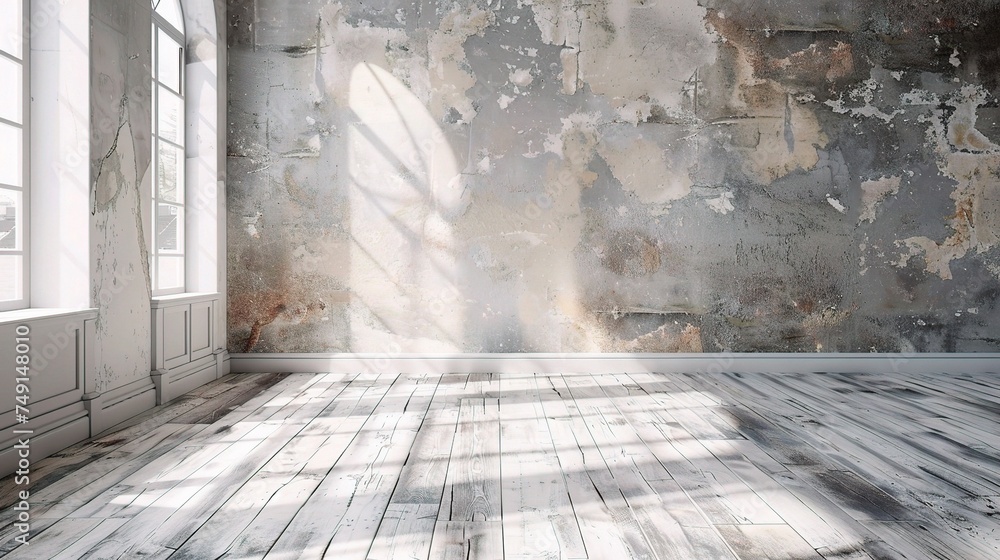 Empty a white Interior of vintage room without ceiling from gray grunge ...